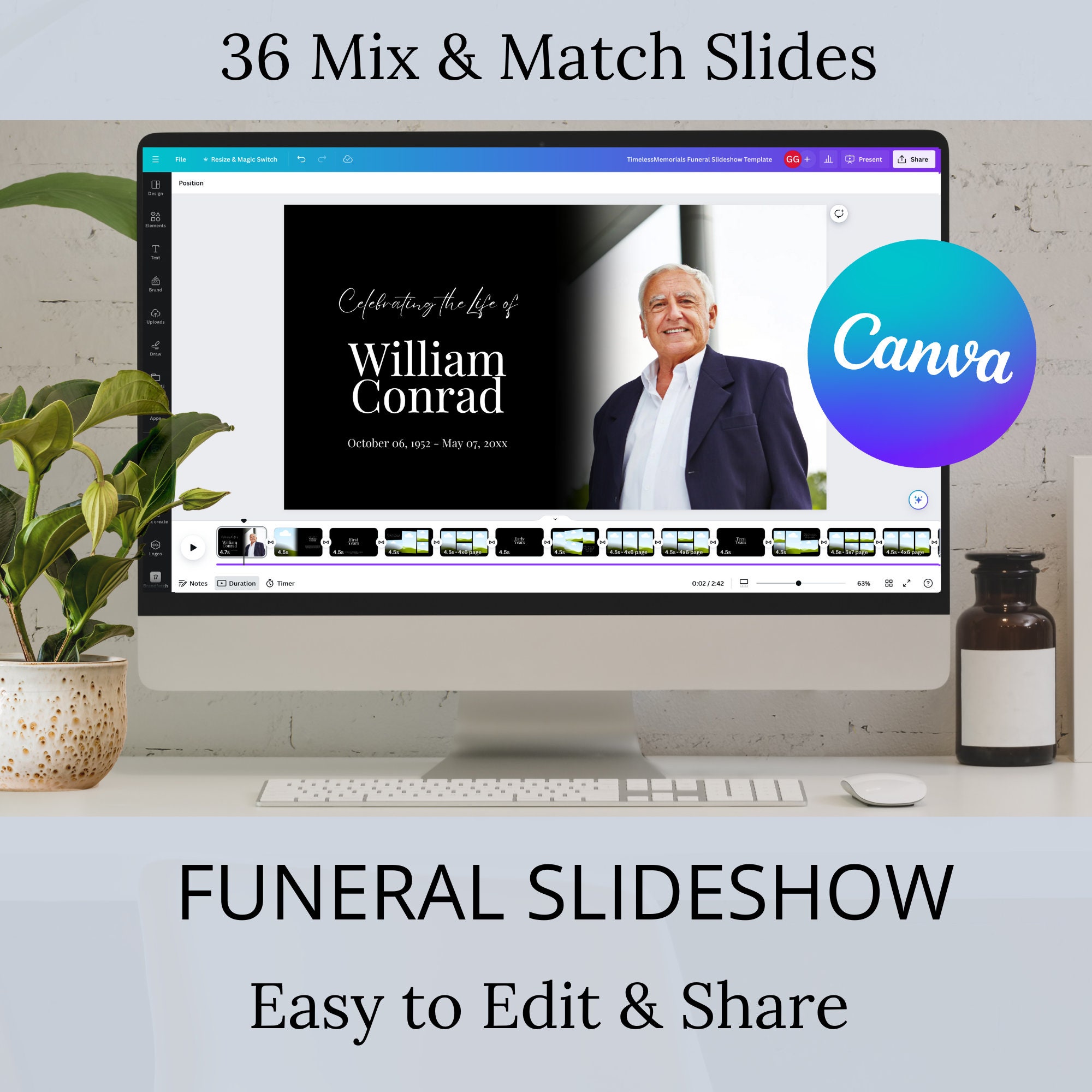 Funeral Slideshow Template, Minimalist Memorial Video, Celebration of ...