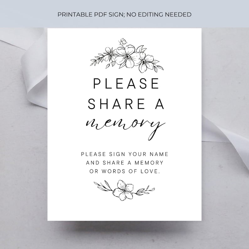 Funeral Share A Memory Memorial Service Sign, Wake Guest Book Sign in ...
