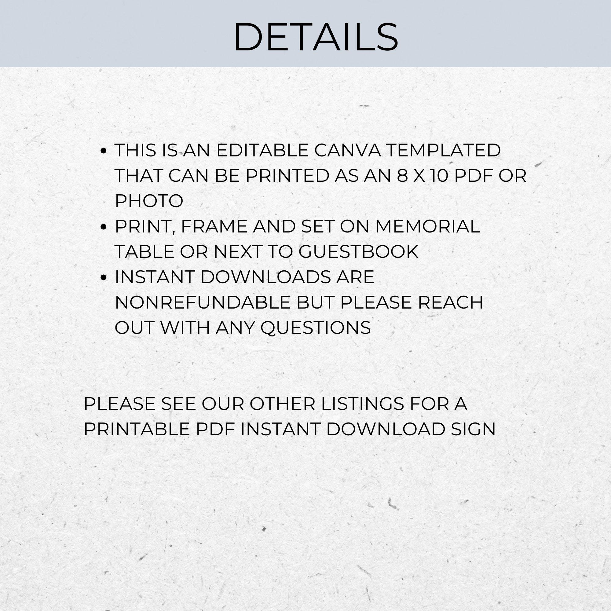 Memorial Table Sign Template, Until We Meet Again Memorial Sign, in ...