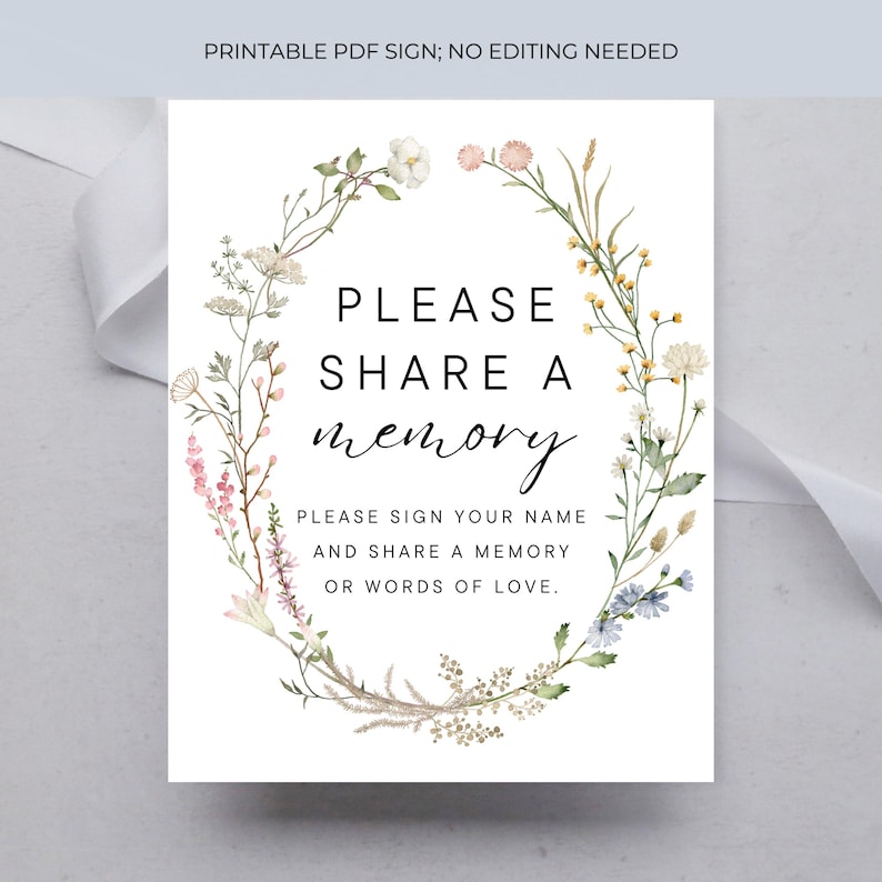 Funeral Share A Memory Memorial Service Sign, Wake Guest Book Sign in ...