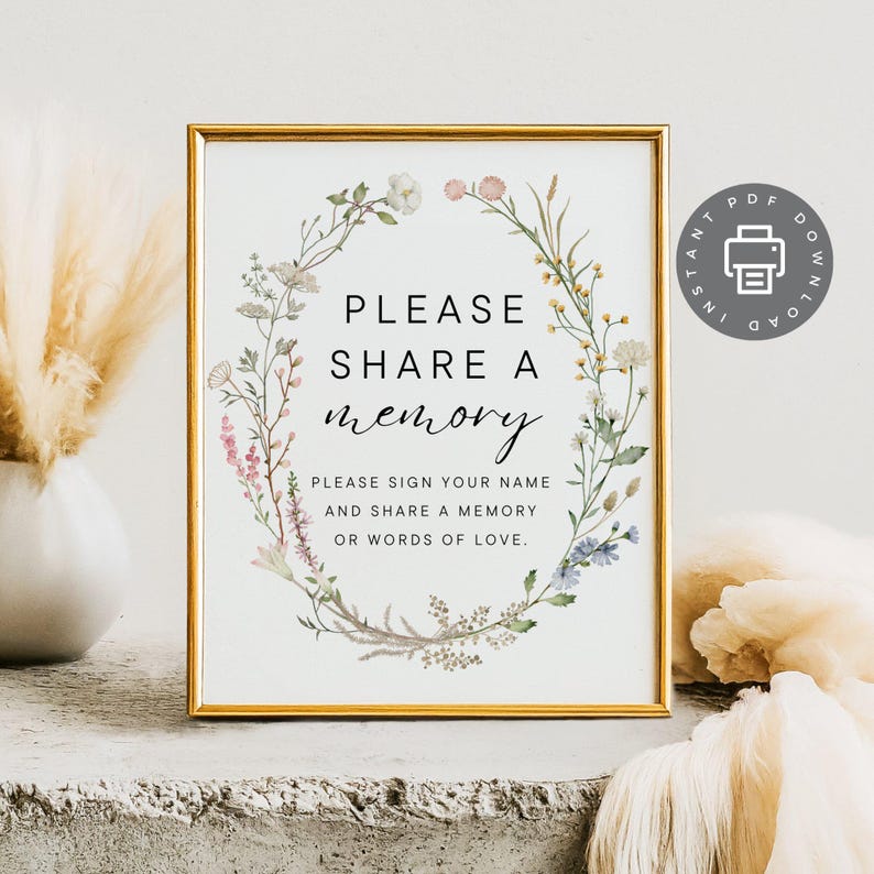 Funeral Share A Memory Memorial Service Sign, Wake Guest Book Sign in ...