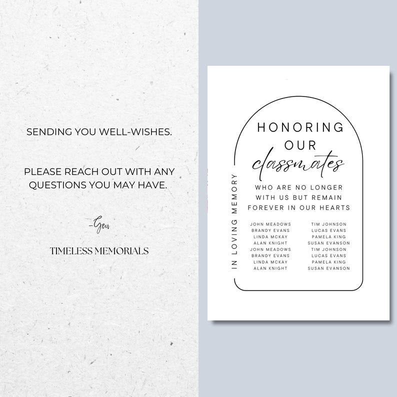 Class Reunion Memorial Sign, Honoring Our Classmates Poster, in Loving ...