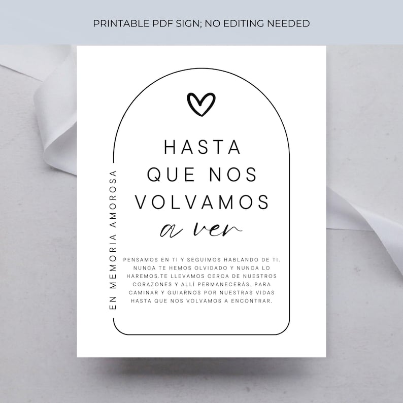 Spanish Memorial Table Sign, Hasta Que Nos Volvamos A Ver, En Memoria ...