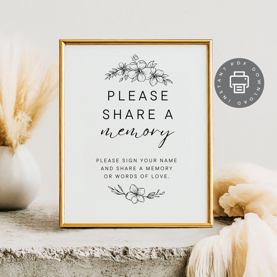 Funeral Share A Memory Memorial Service Sign, Wake Guest Book Sign in ...