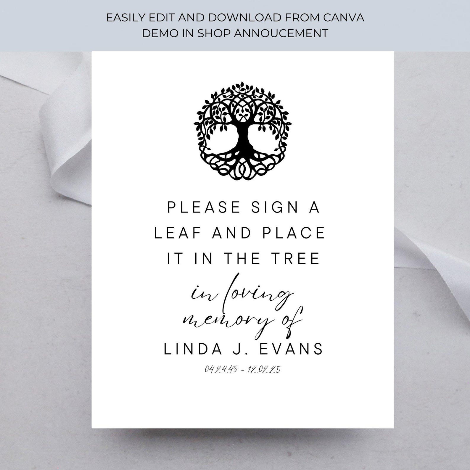Memorial Table Sign Template, Tree of Life Guest Book Alternative Sign ...
