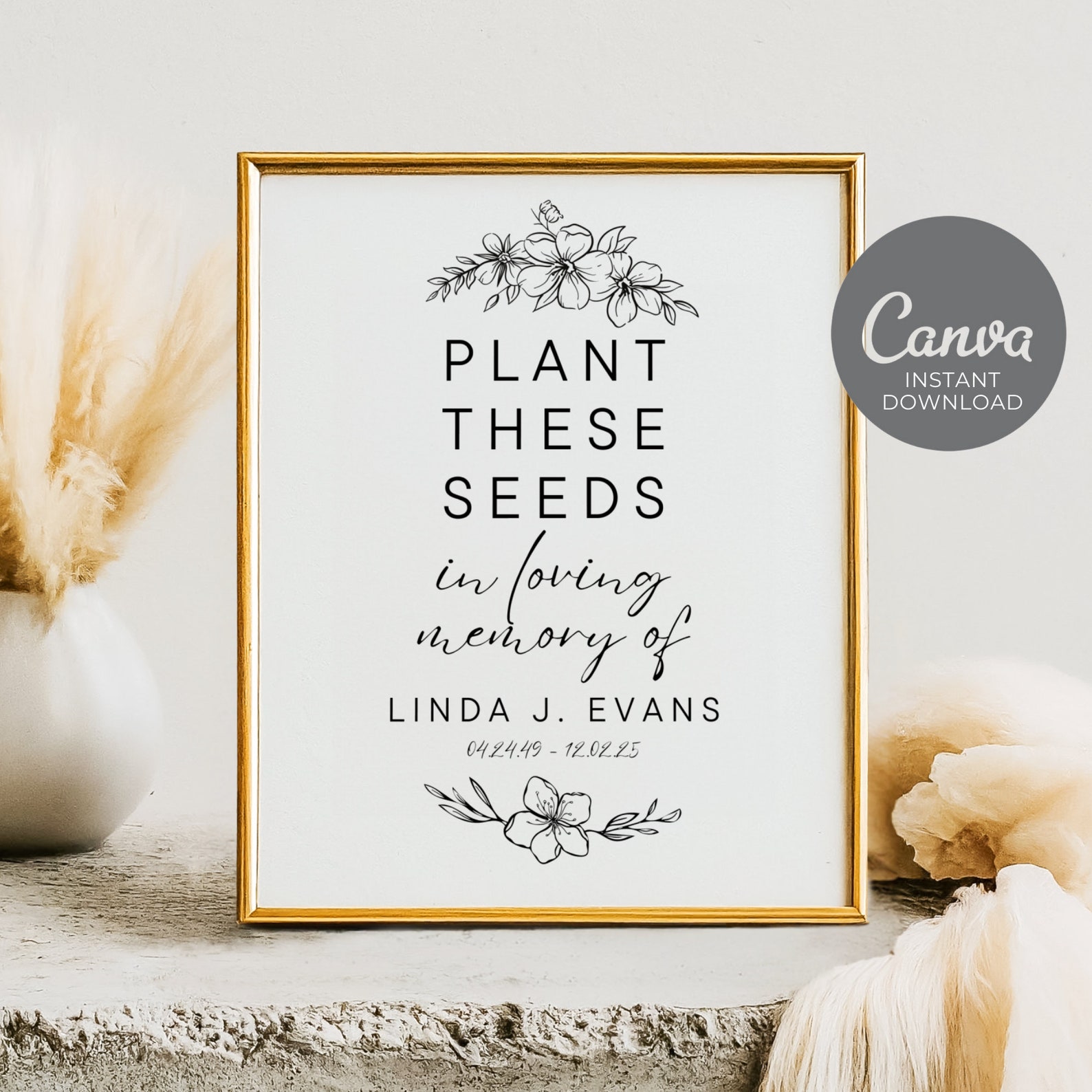 Funeral Favor Sign, Seed Packet Token Gift Poster, Editable Memorial ...