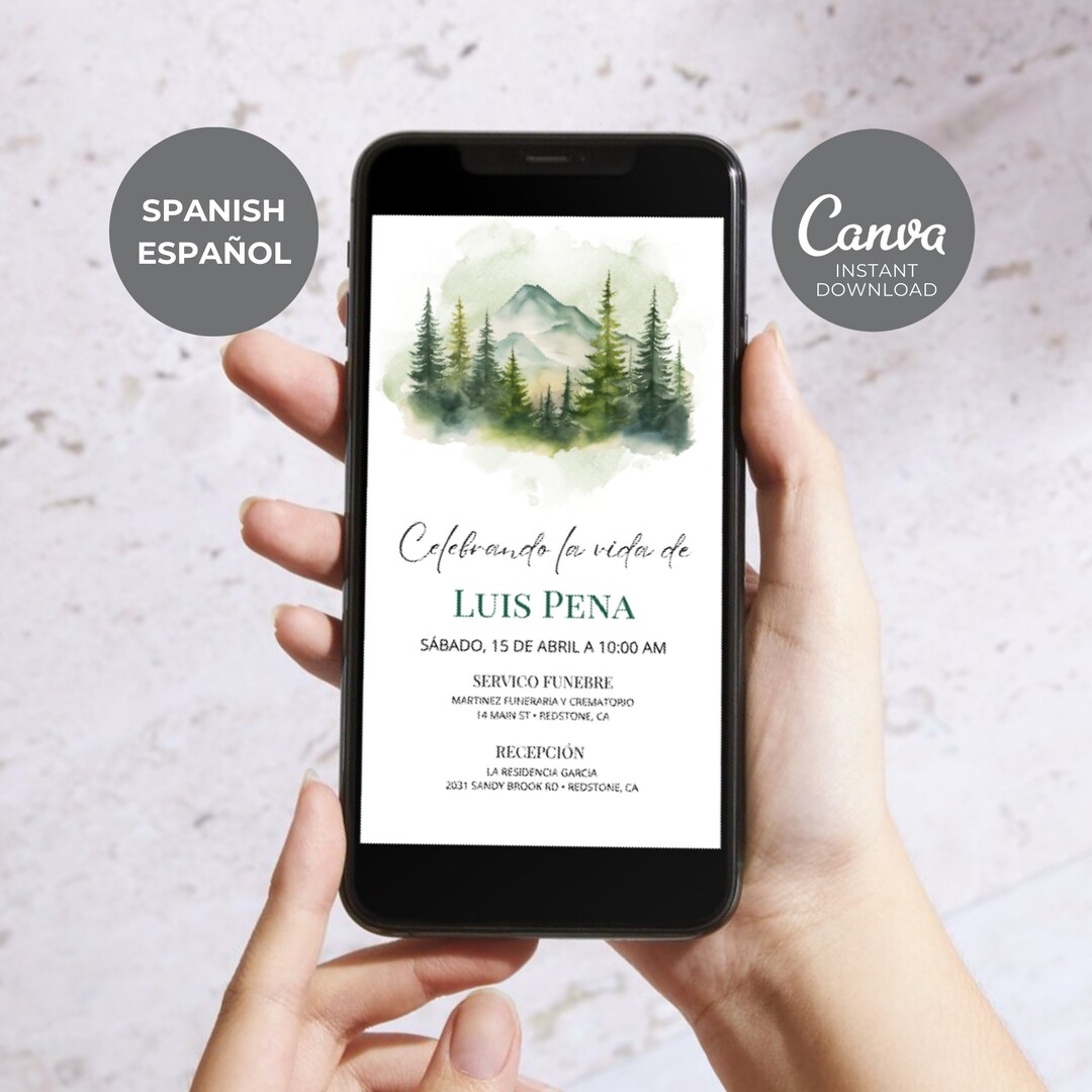 Spanish Funeral Announcement, Mountain Memorial Invite, Hiking Phone ...