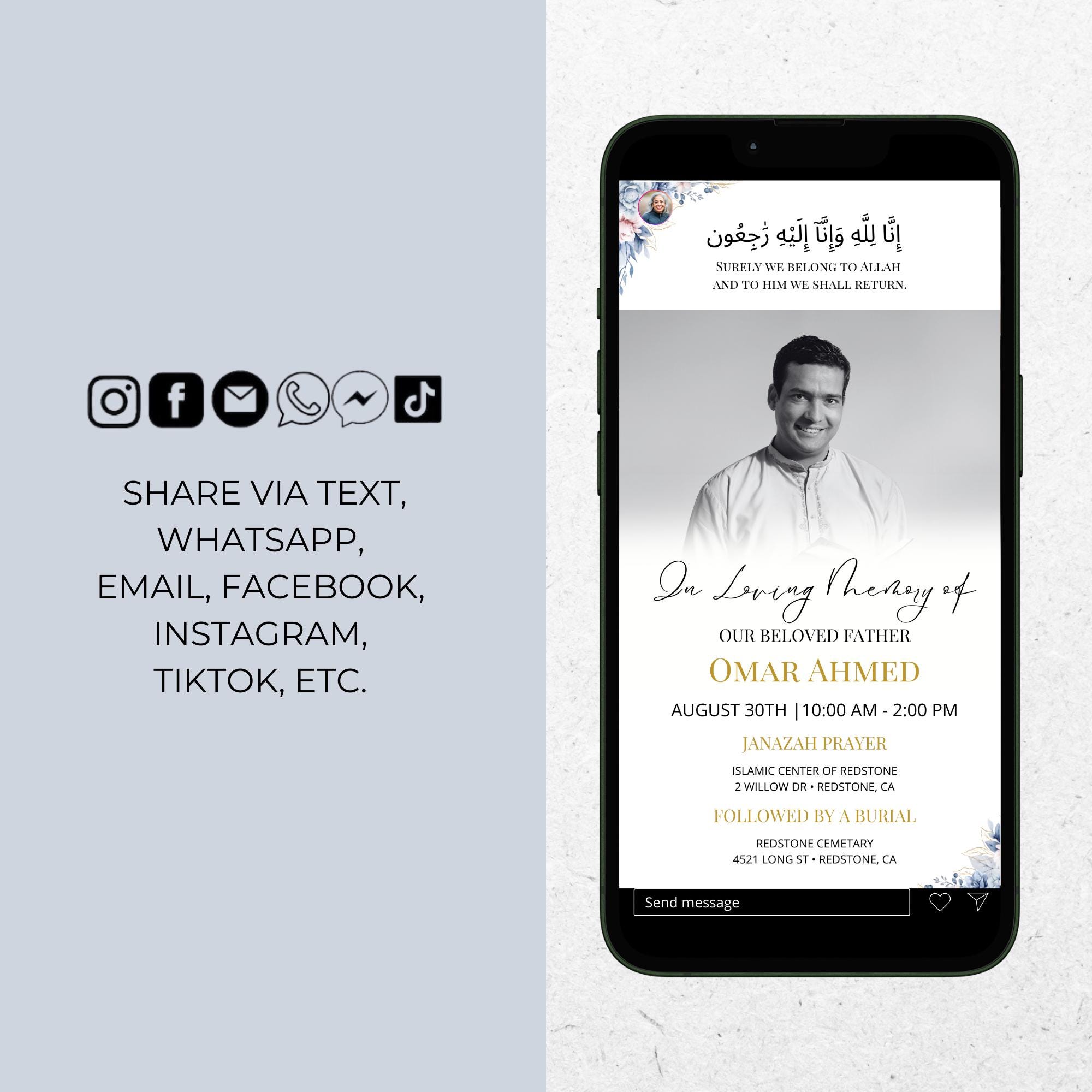 Muslim Funeral Invite, Janazah Invitation for Men, Islamic Digital ...