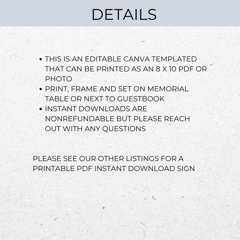 Memorial Table Sign Template, Printable Memorial Service Sign, in ...