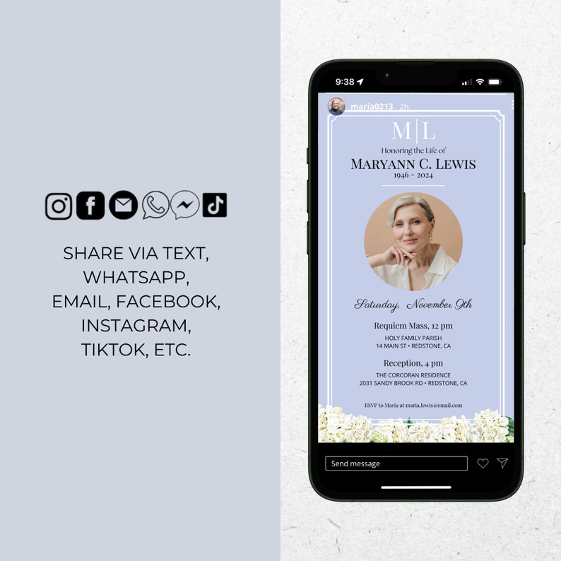 Digital Funeral Announcement, Monogram Celebration of Life Template ...