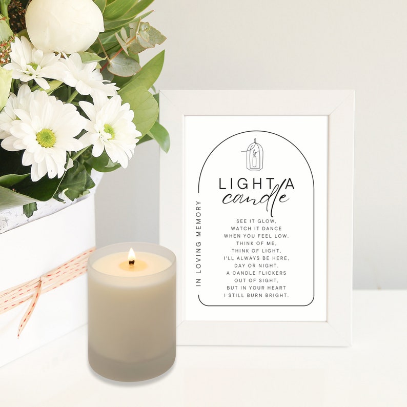 Funeral Poem, Light A Candle Verse, Celebration of Life Funeral Favor ...