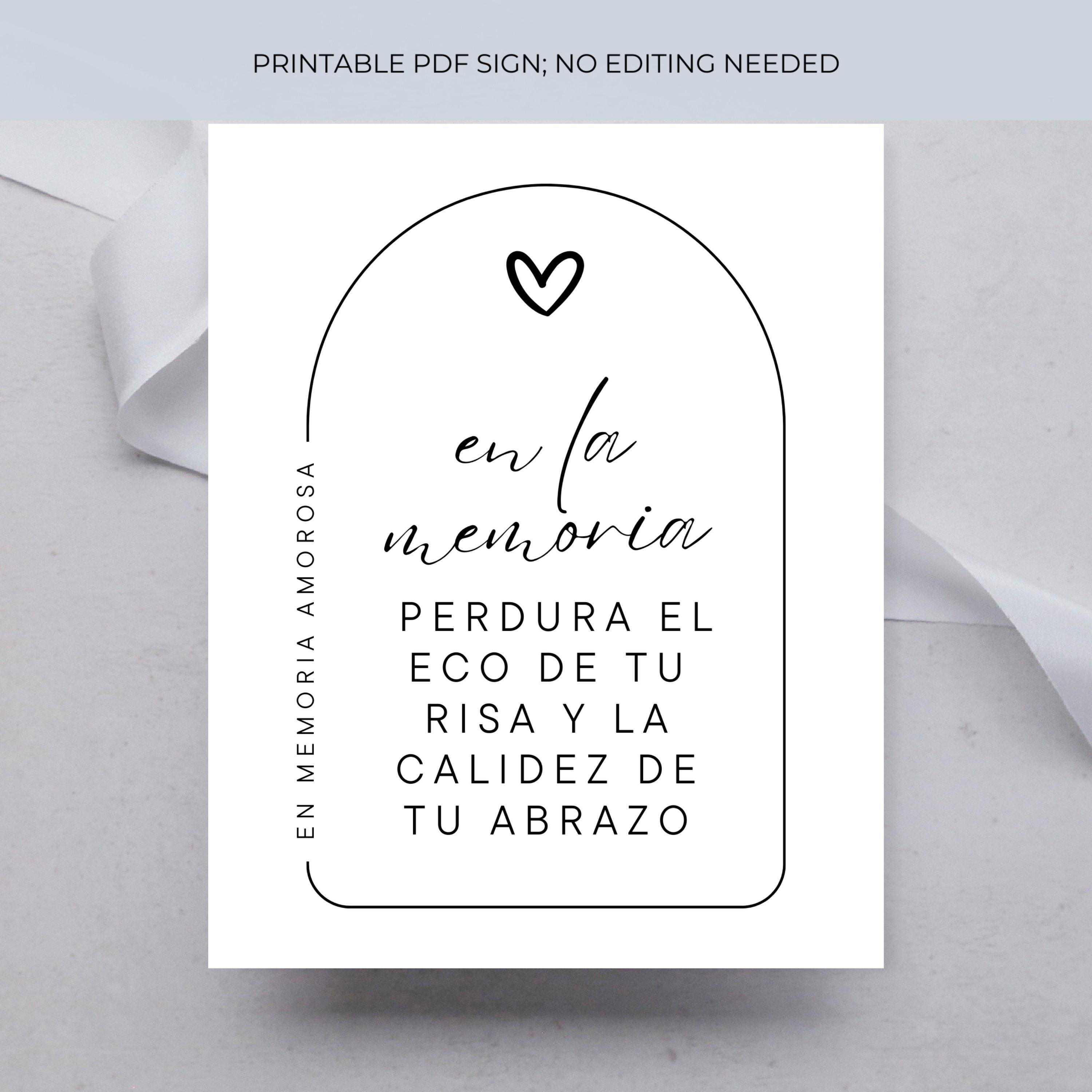 Spanish Funeral Sign, in Memory Poster, Memorial Tribute, Spanish ...