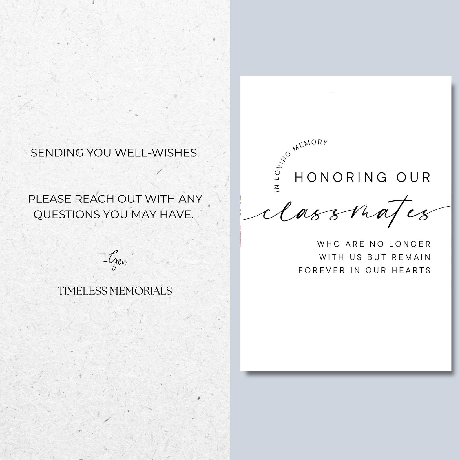 Class Reunion Memorial Sign, Honoring Our Classmates Poster, in Loving ...