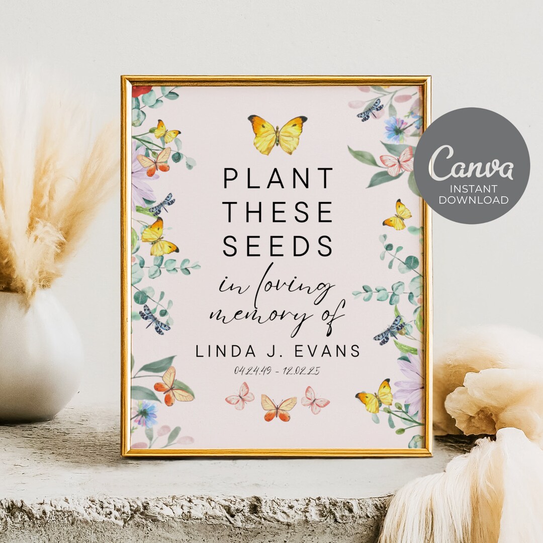 Funeral Favor Sign, Seed Packet Token Gift Poster, Editable Memorial ...