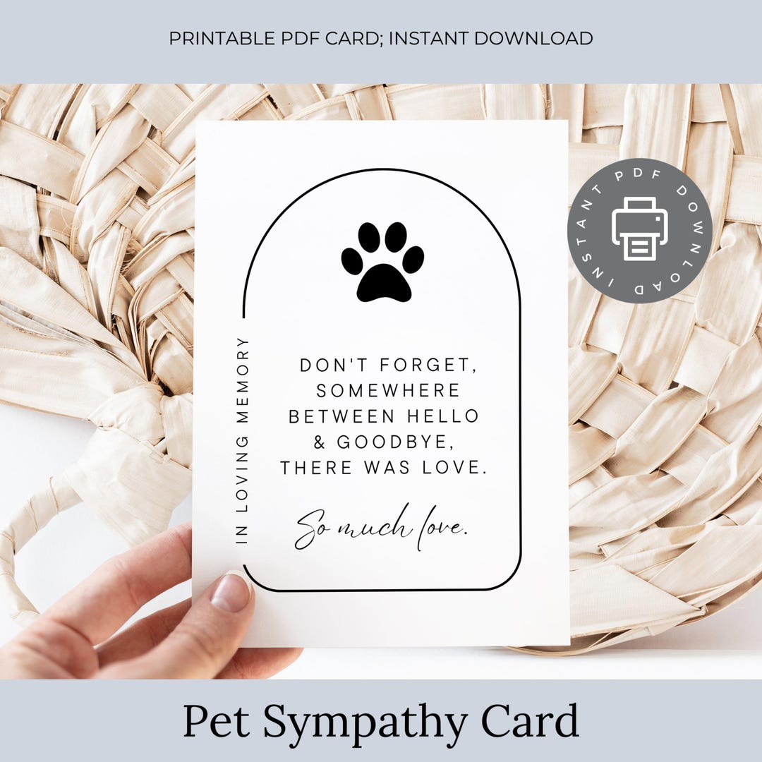 Pet Sympathy Card, in Loving Memory, Animal Loss, Paw Print Memorial ...