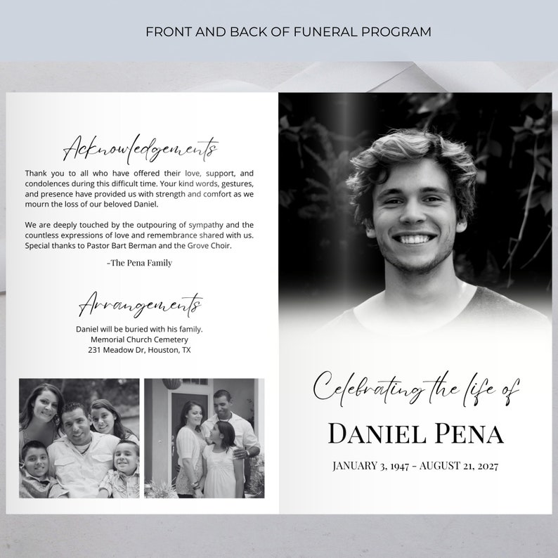 Minimalist Funeral Program Template, Printable Obituary Order of ...
