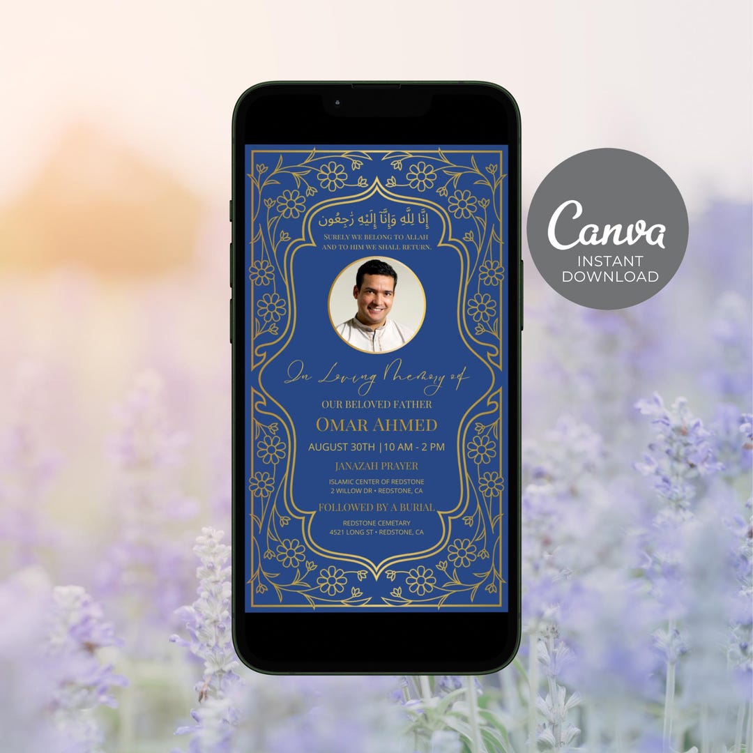 Muslim Funeral Invite, Janazah Invitation for Men, Islamic Digital ...
