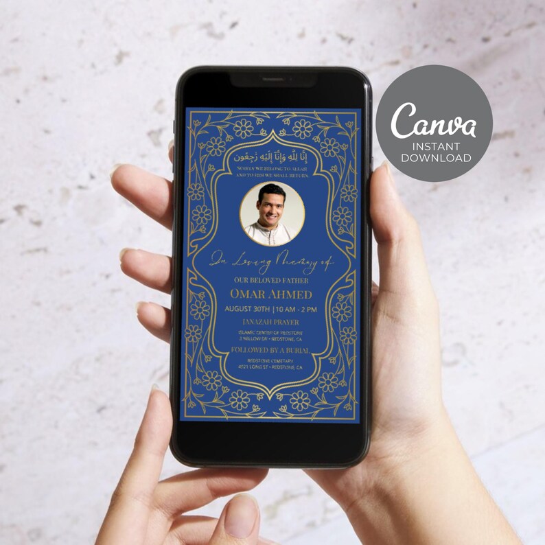 Muslim Funeral Invite, Janazah Invitation for Men, Islamic Digital ...