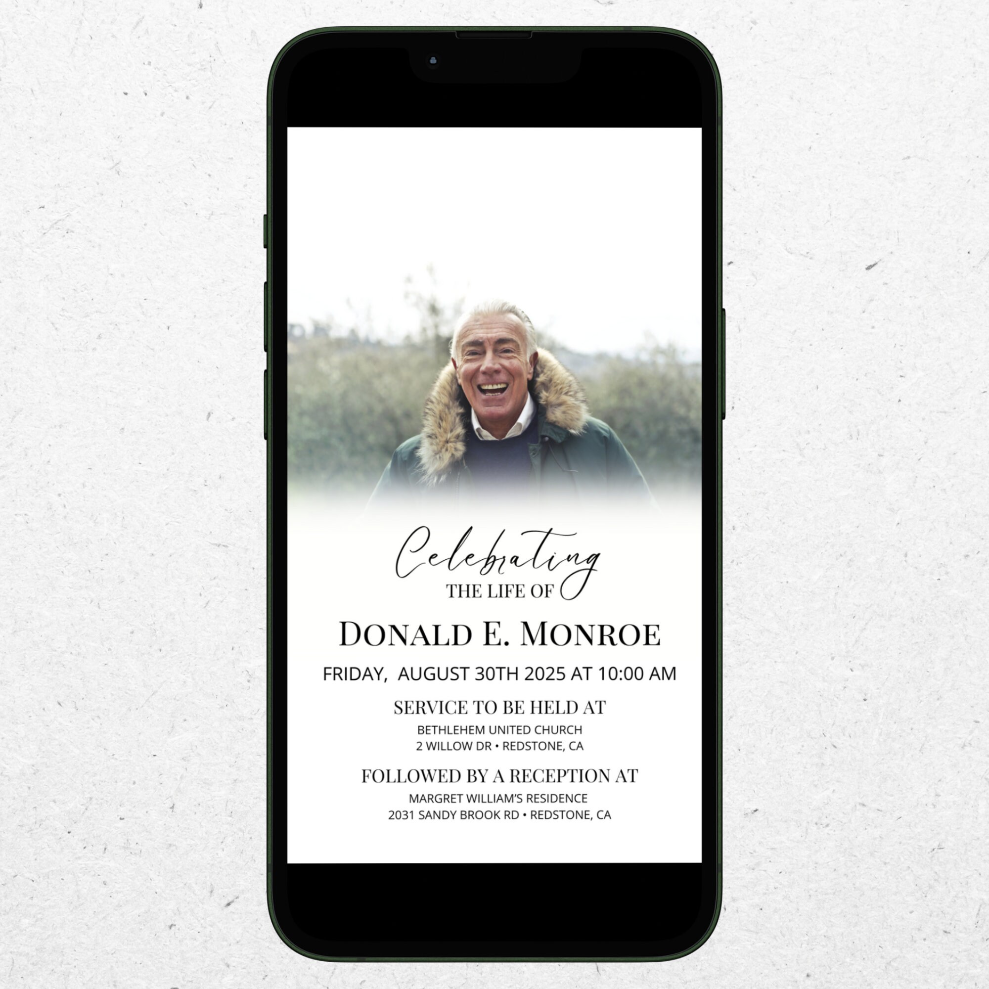 Digital Funeral Invitation Celebration of Life, Editable Electronic ...