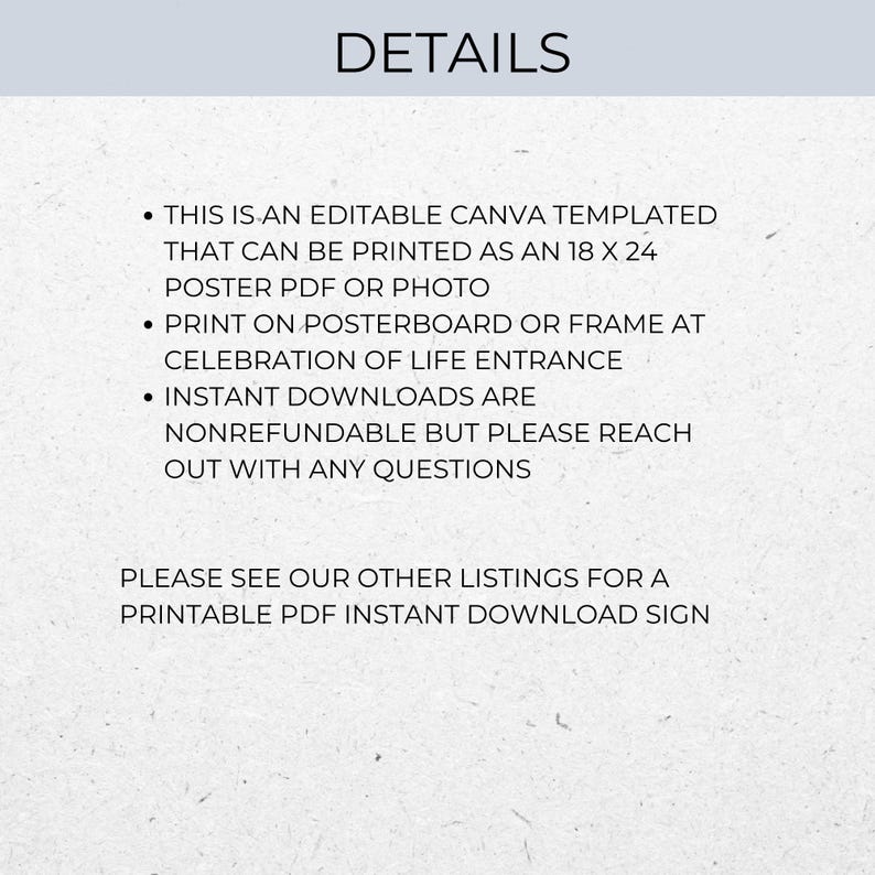 Funeral Welcome Sign, Celebration of Life Poster, Instant Download ...