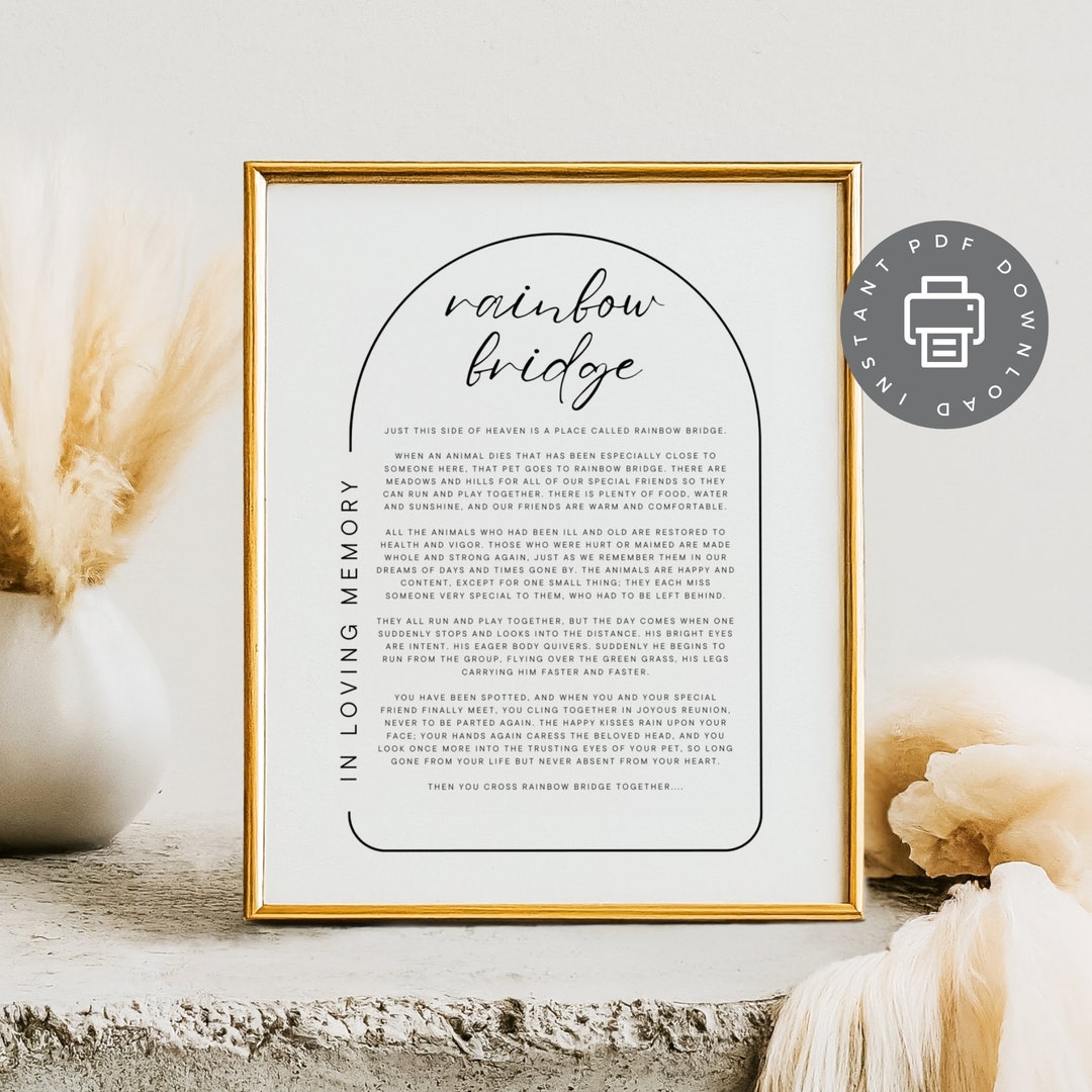 Rainbow Bridge Poem, Pet Sympathy Gift, Dog Condolence Card PDF, Loss ...