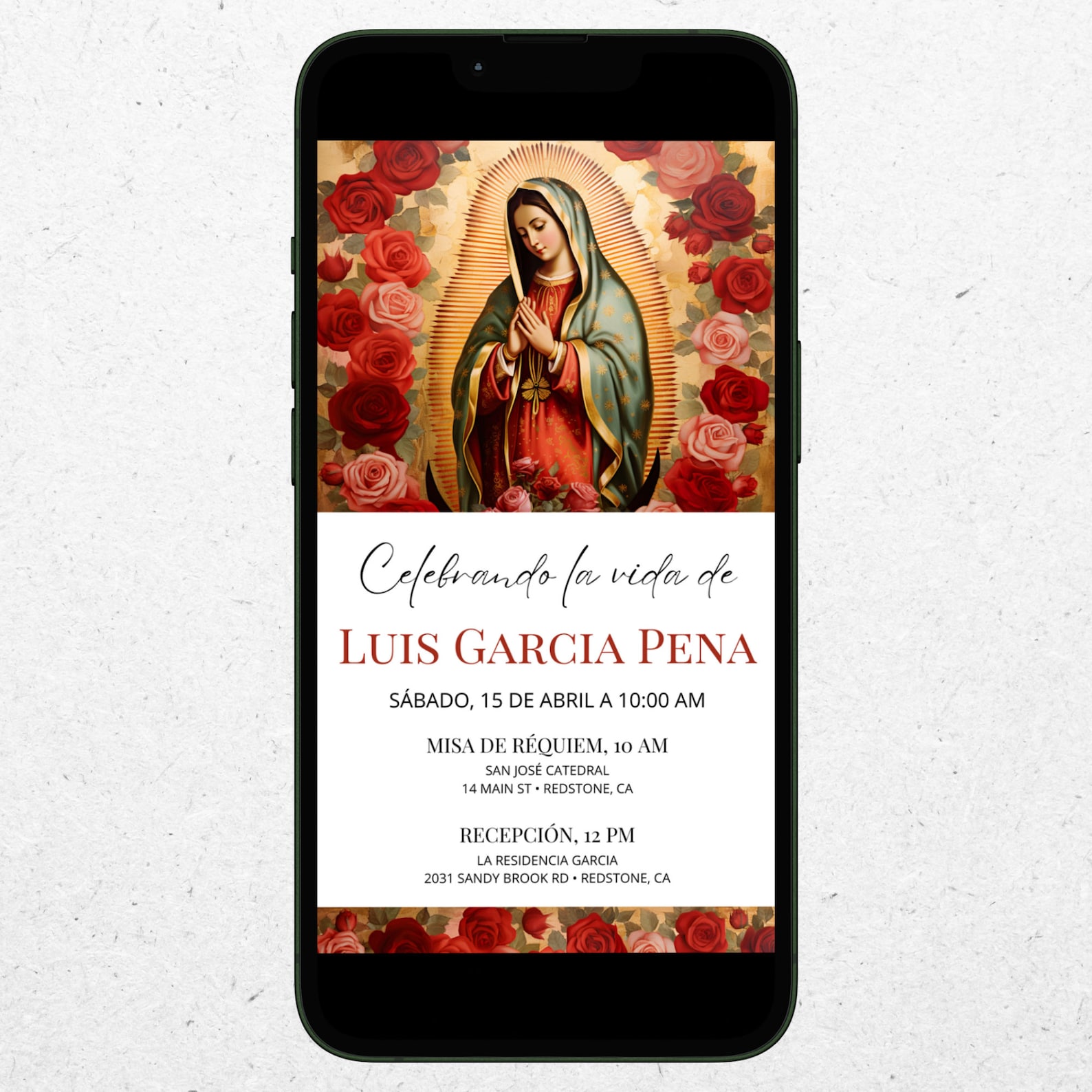 Spanish Funeral Announcement, Catholic Memorial Invite, Virgen Maria ...