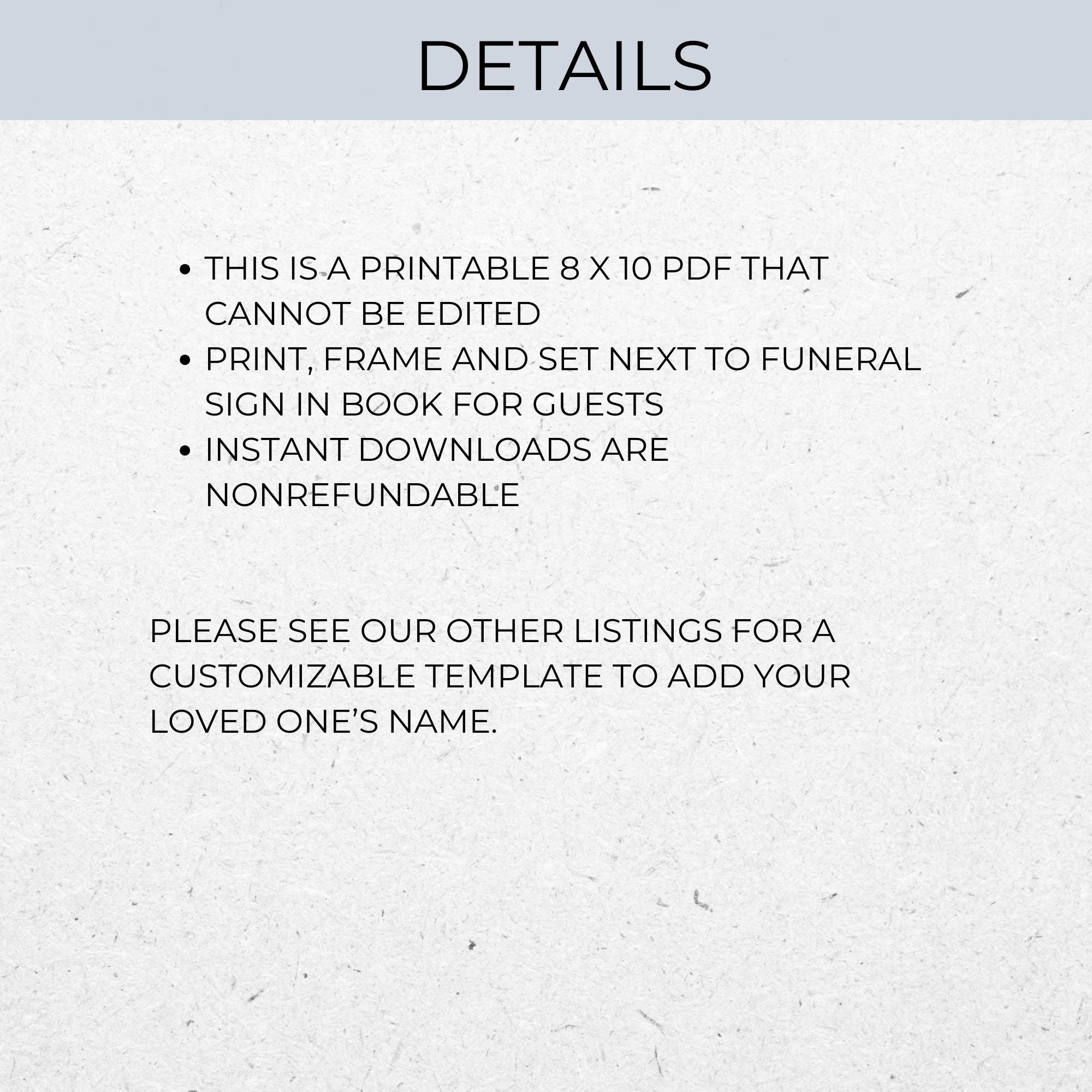 Funeral Guest Book Sign, Share A Memory Card Memorial Service Sign in ...