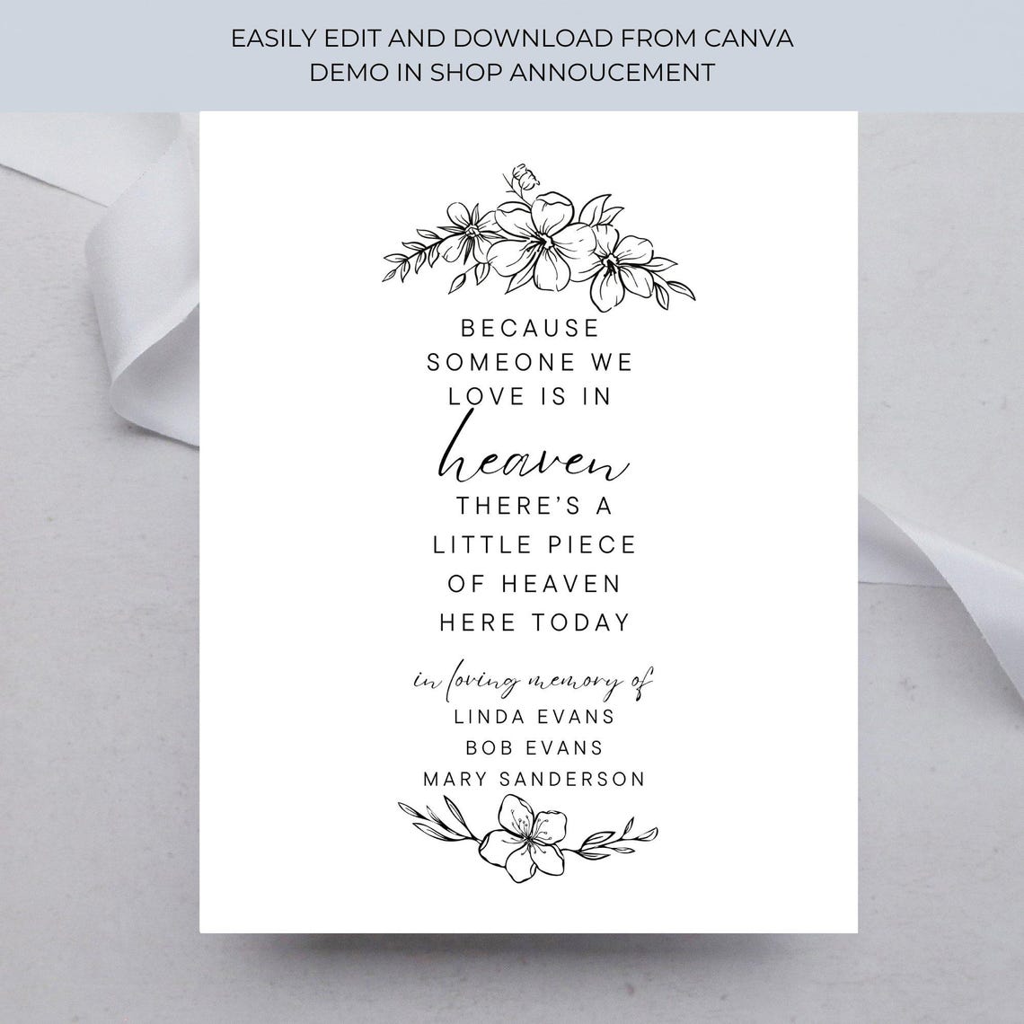 Wedding Memorial Table Sign in Loving Memory, Heaven Sign Printable ...