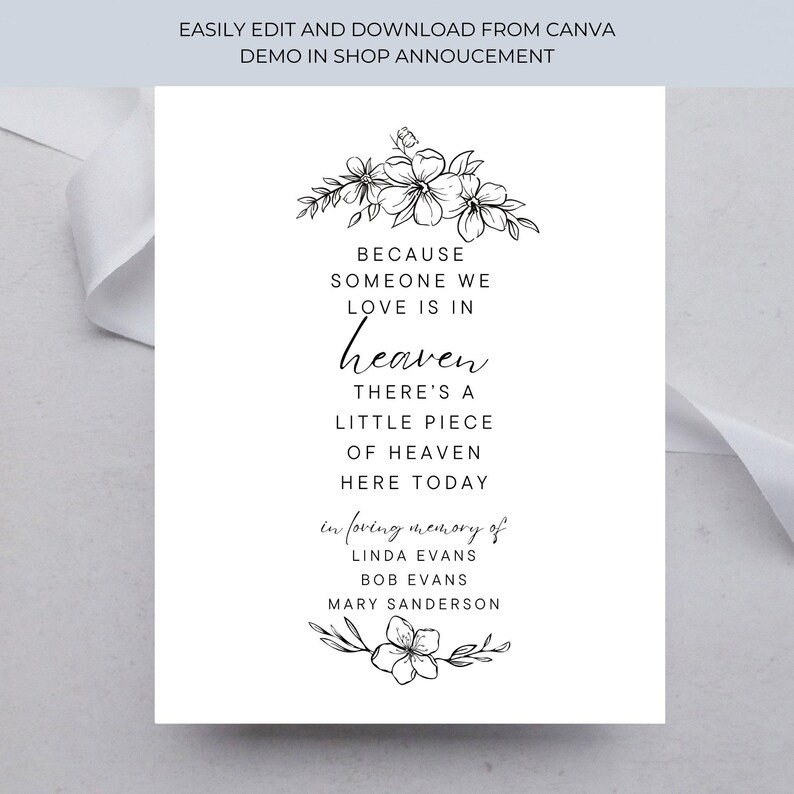 Wedding Memorial Table Sign in Loving Memory, Heaven Sign Printable ...