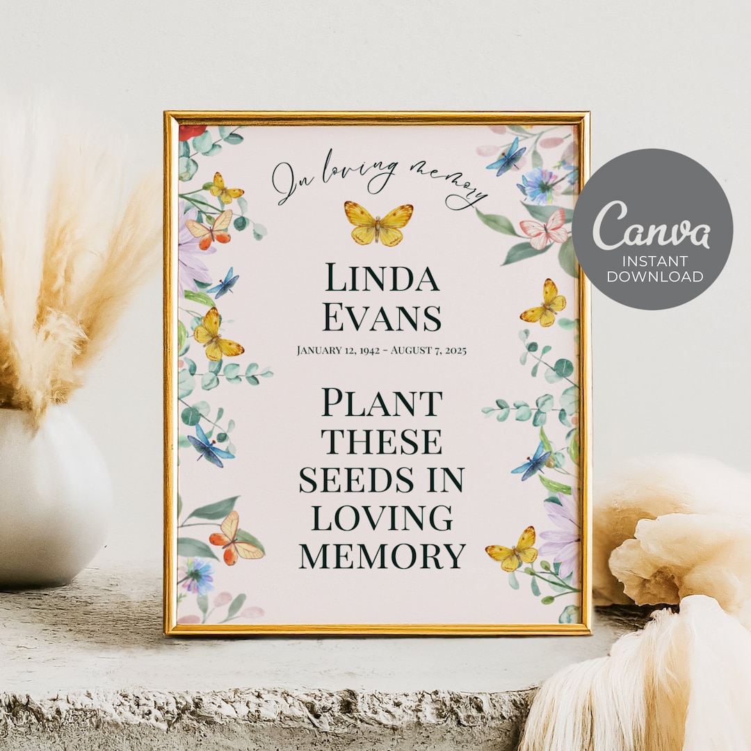 Funeral Favor Sign, Seed Packet Token Gift Poster, Editable Memorial ...