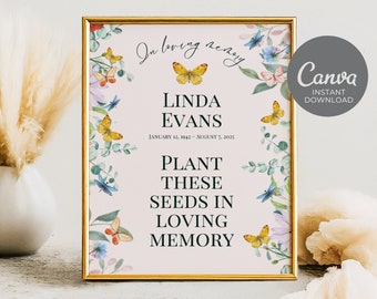 Funeral Favor Sign, Seed Packet Token Gift Poster, Editable Memorial ...