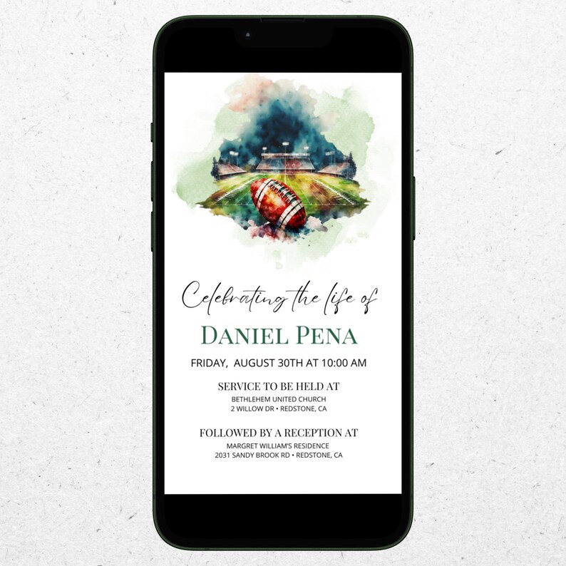Digital Funeral Announcement, Football Funeral Program, Celebration of ...