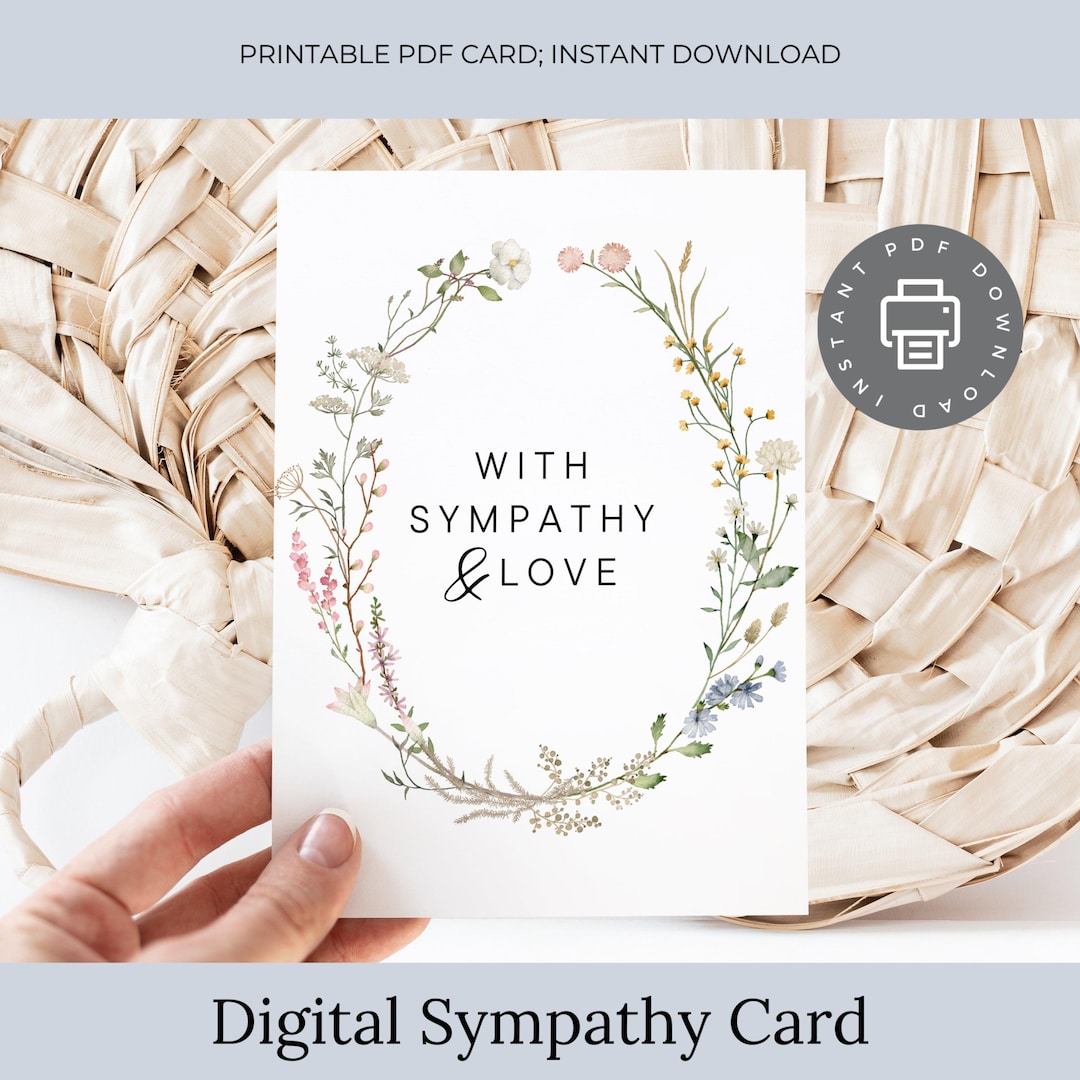 Sympathy Card With Floral Design, Condolence Card, Memorial Greeting ...
