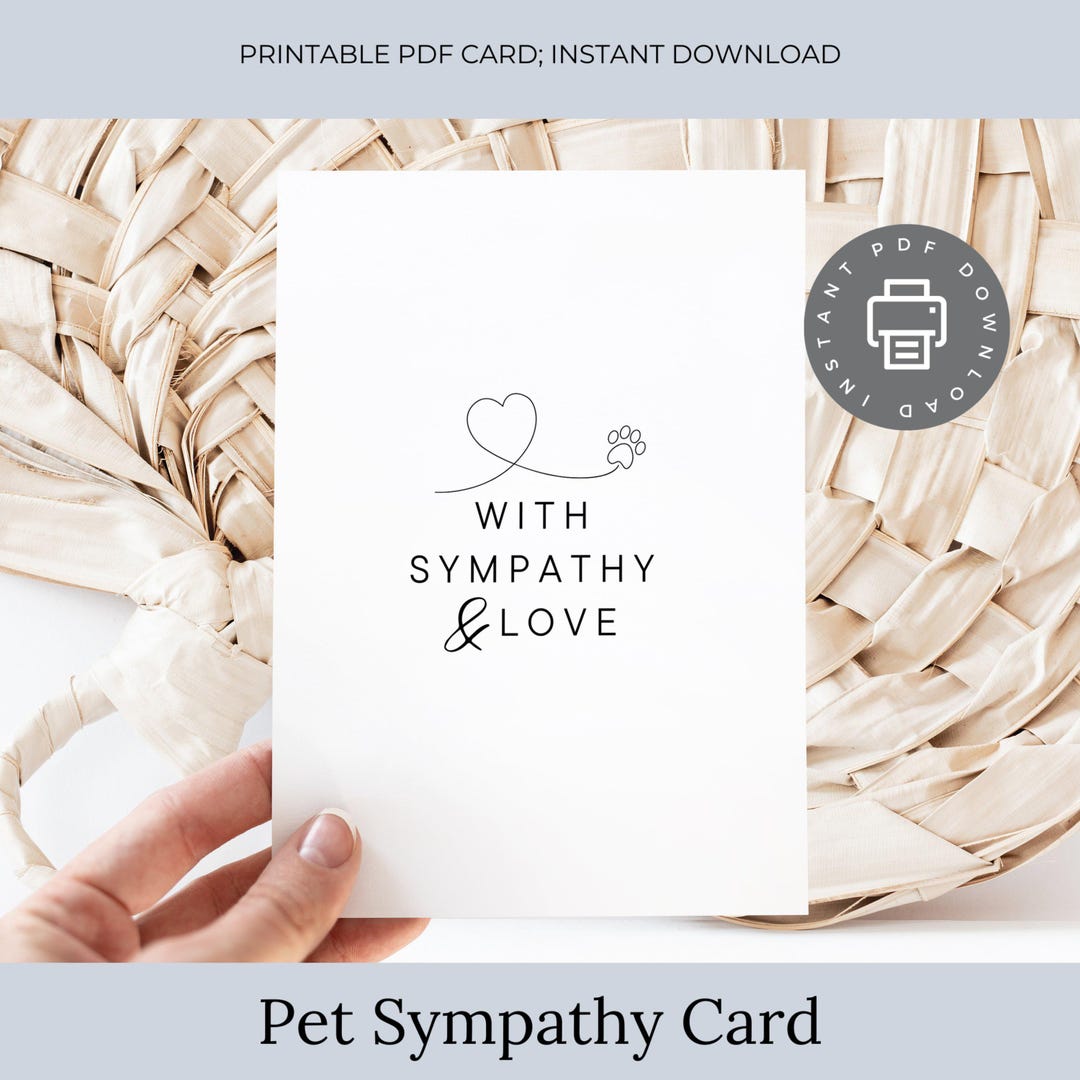 Pet Sympathy Card Printable, Pet Loss Condolence Card, Animal Memorial ...