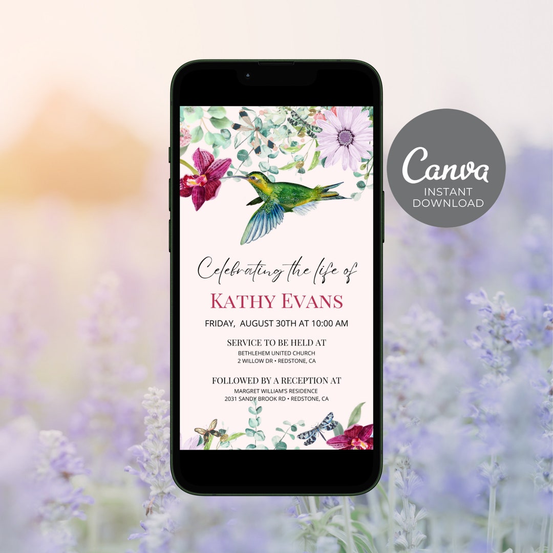 Funeral Announcement With Hummingbird, Digital Celebration of Life ...