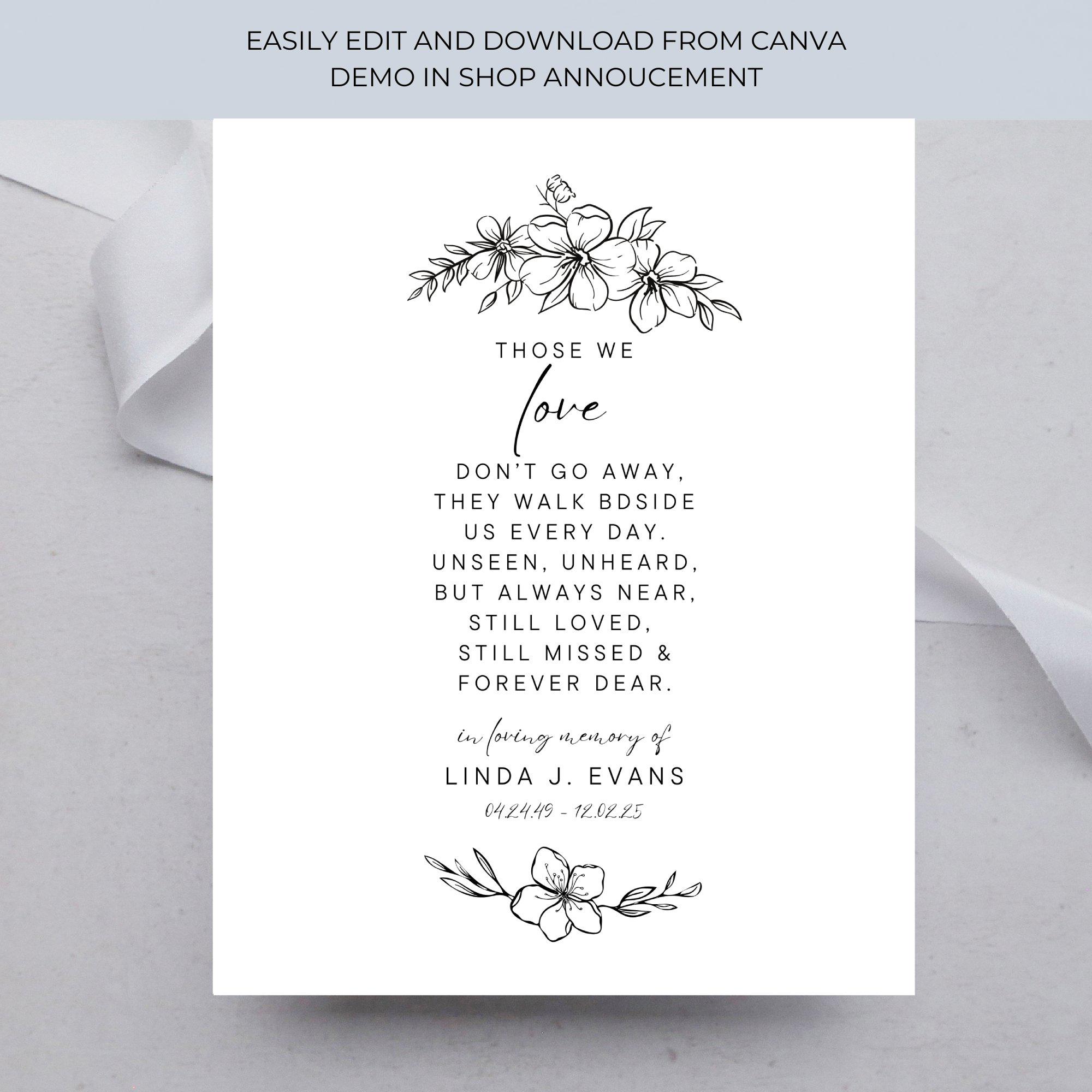 Memorial Table Sign Template, Personalized Memory Table Sign, Memorial ...