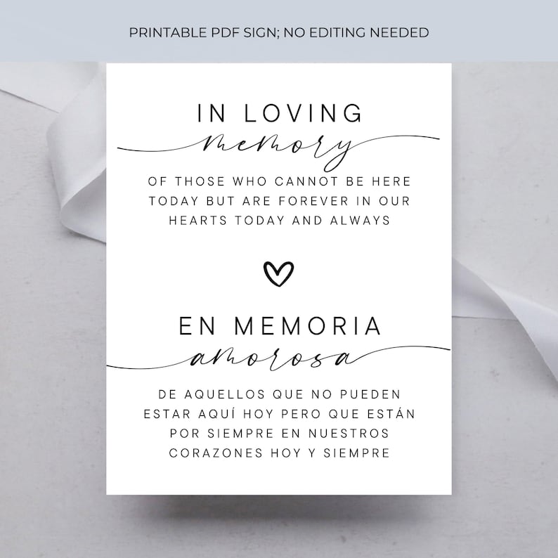 Spanish Memorial Table Sign, in Loving Memory Sign, En Memoria Amorosa ...