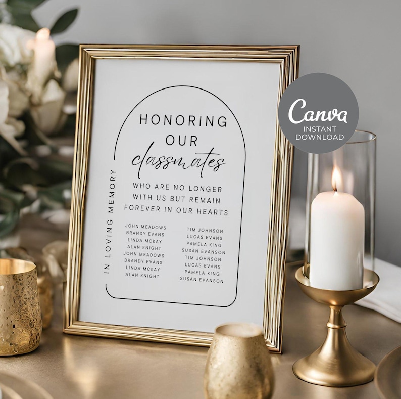 Class Reunion Memorial Sign, Honoring Our Classmates Poster, in Loving ...