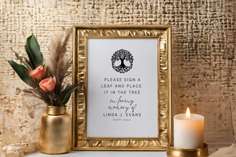 Memorial Table Sign Template, Tree of Life Guest Book Alternative Sign ...