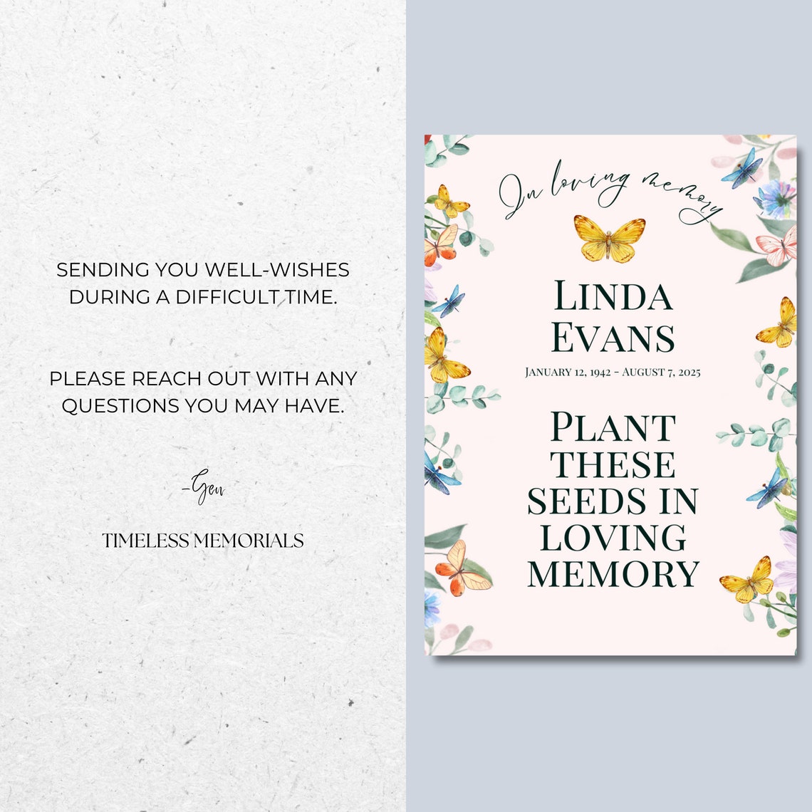 Funeral Favor Sign, Seed Packet Token Gift Poster, Editable Memorial ...
