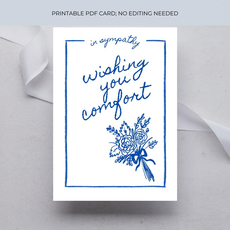 Sympathy Card Digital Download, Wishing You Comfort, Floral Sympathy ...