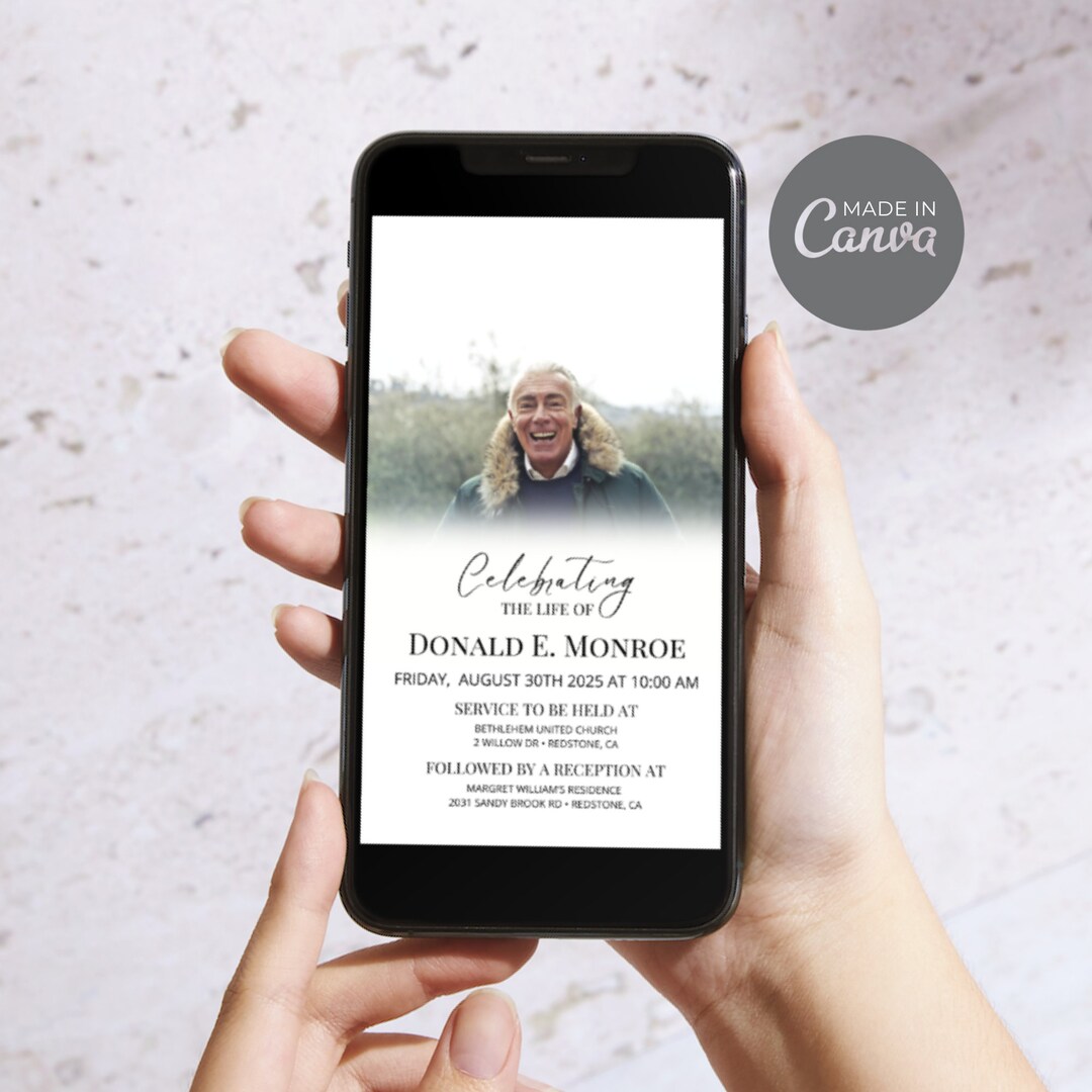 Digital Funeral Invitation Celebration of Life, Editable Electronic ...