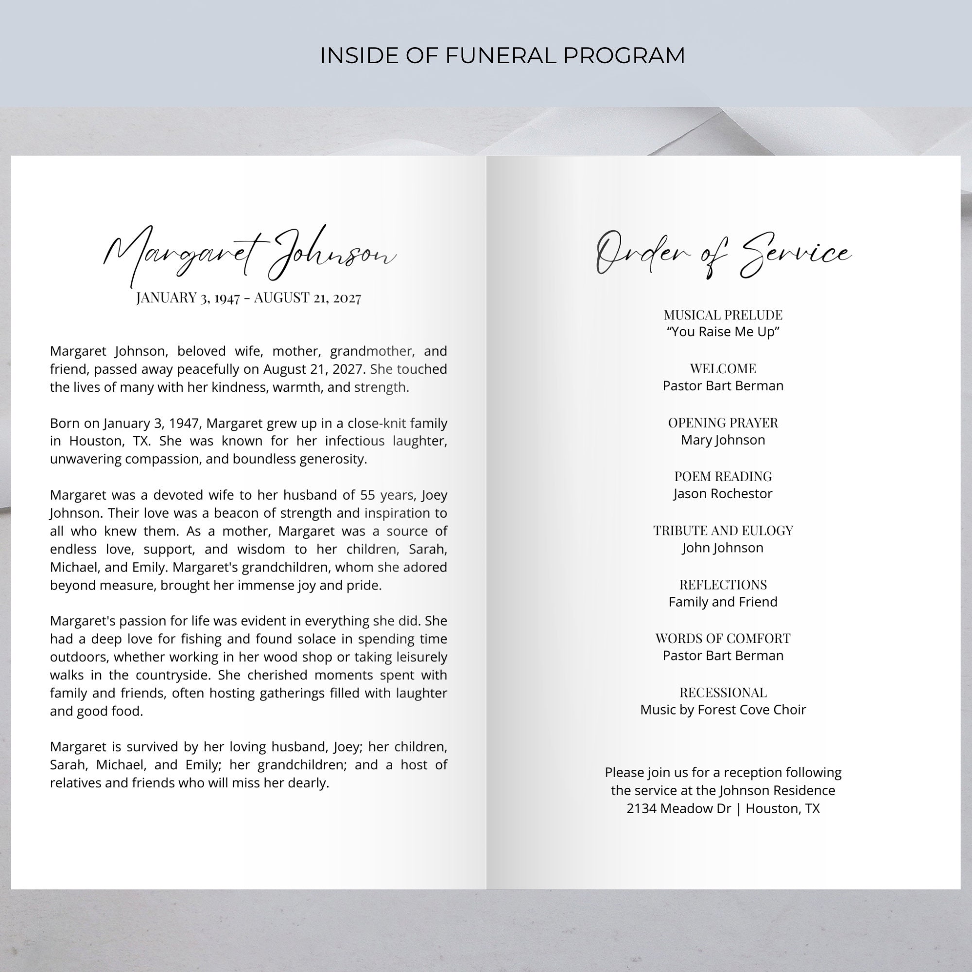 Funeral Program Template, Minimalist Printable Obituary Order of ...