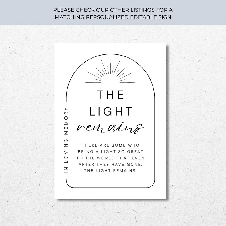 Memorial Table Sign, Wedding Decor, Verse the Light Remains for ...