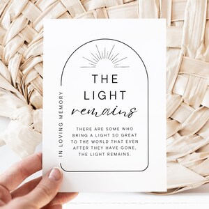 Memorial Table Sign, in Loving Memory, the Light Remains, Digital ...