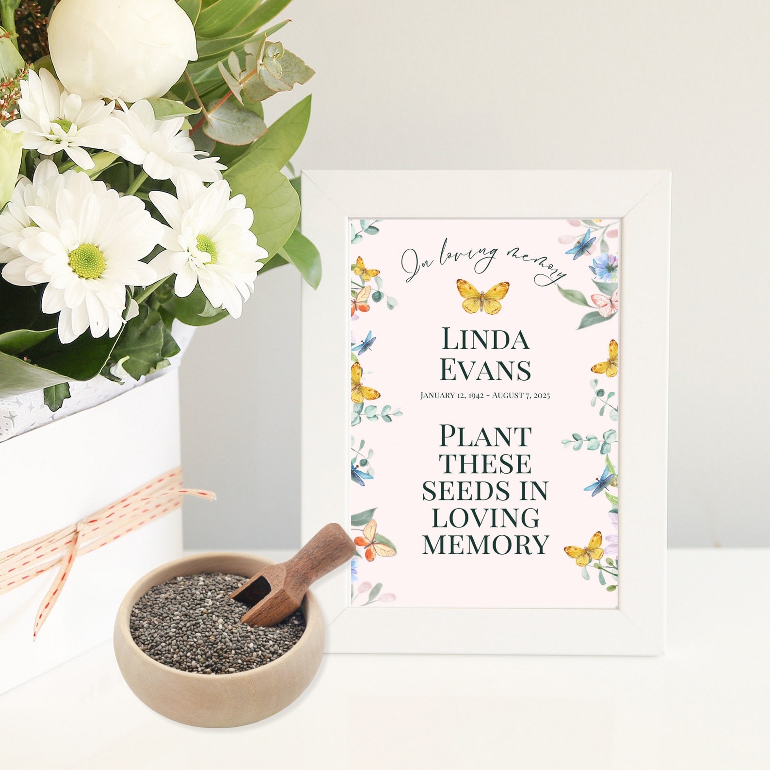 Funeral Favor Sign, Seed Packet Token Gift Poster, Editable Memorial ...