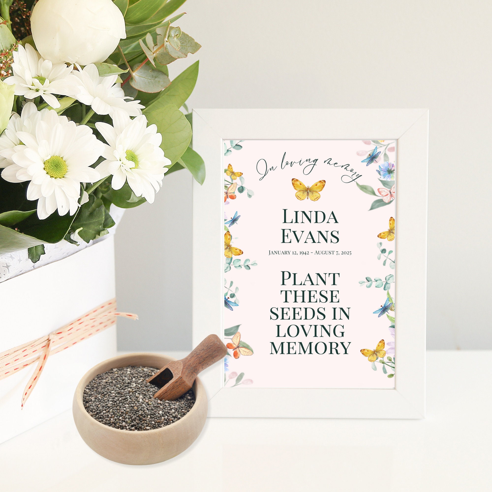 Funeral Favor Sign, Seed Packet Token Gift Poster, Editable Memorial ...