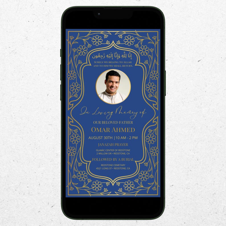 Muslim Funeral Invite, Janazah Invitation for Men, Islamic Digital ...