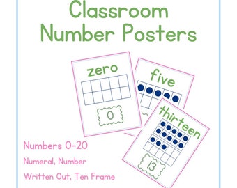Grandmillenial Classroom Number Rhyme Posters, Printable, 0-9, Writing ...