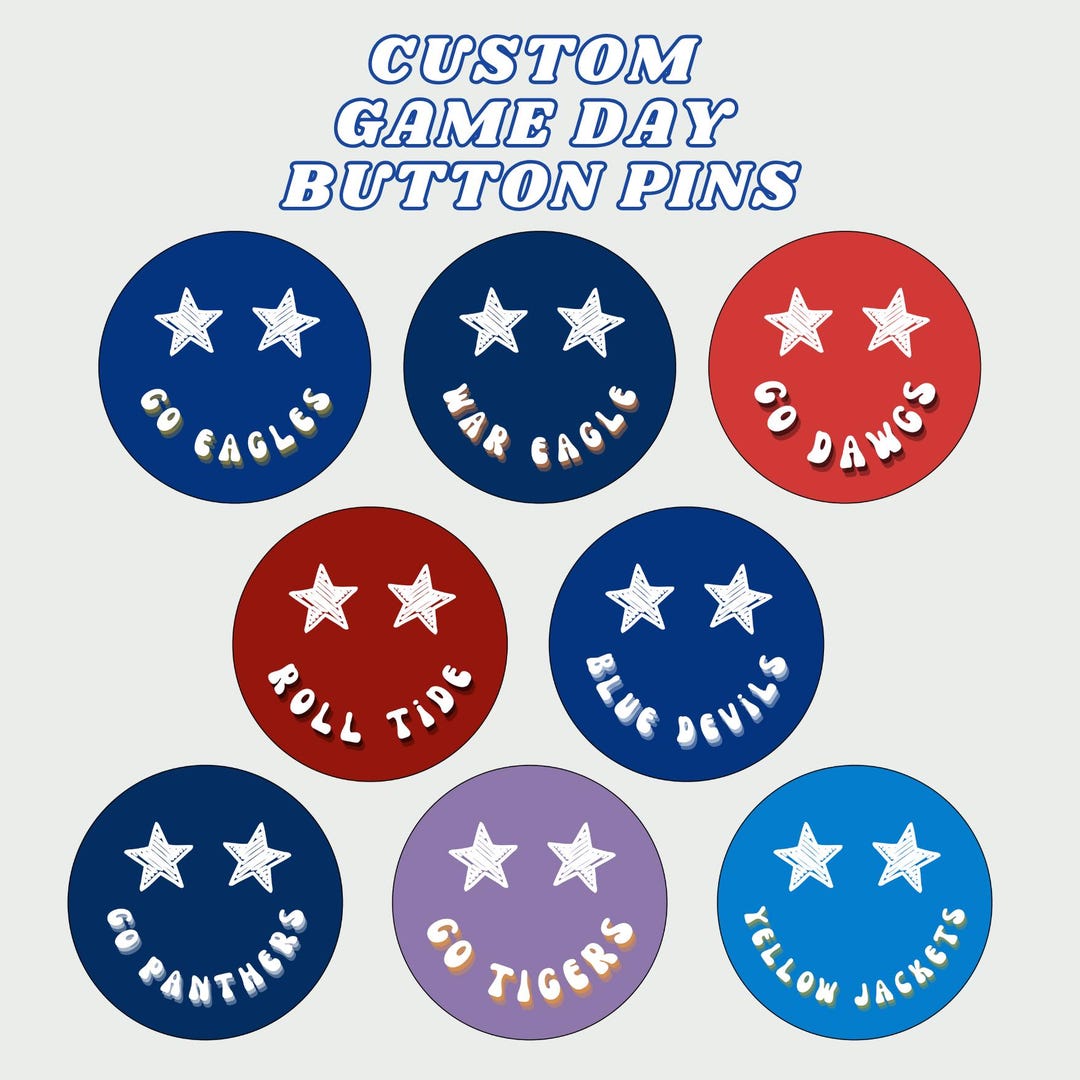 Custom Game Day Button Pin 3 Button Game Day Custom Button Smiley Theme ...